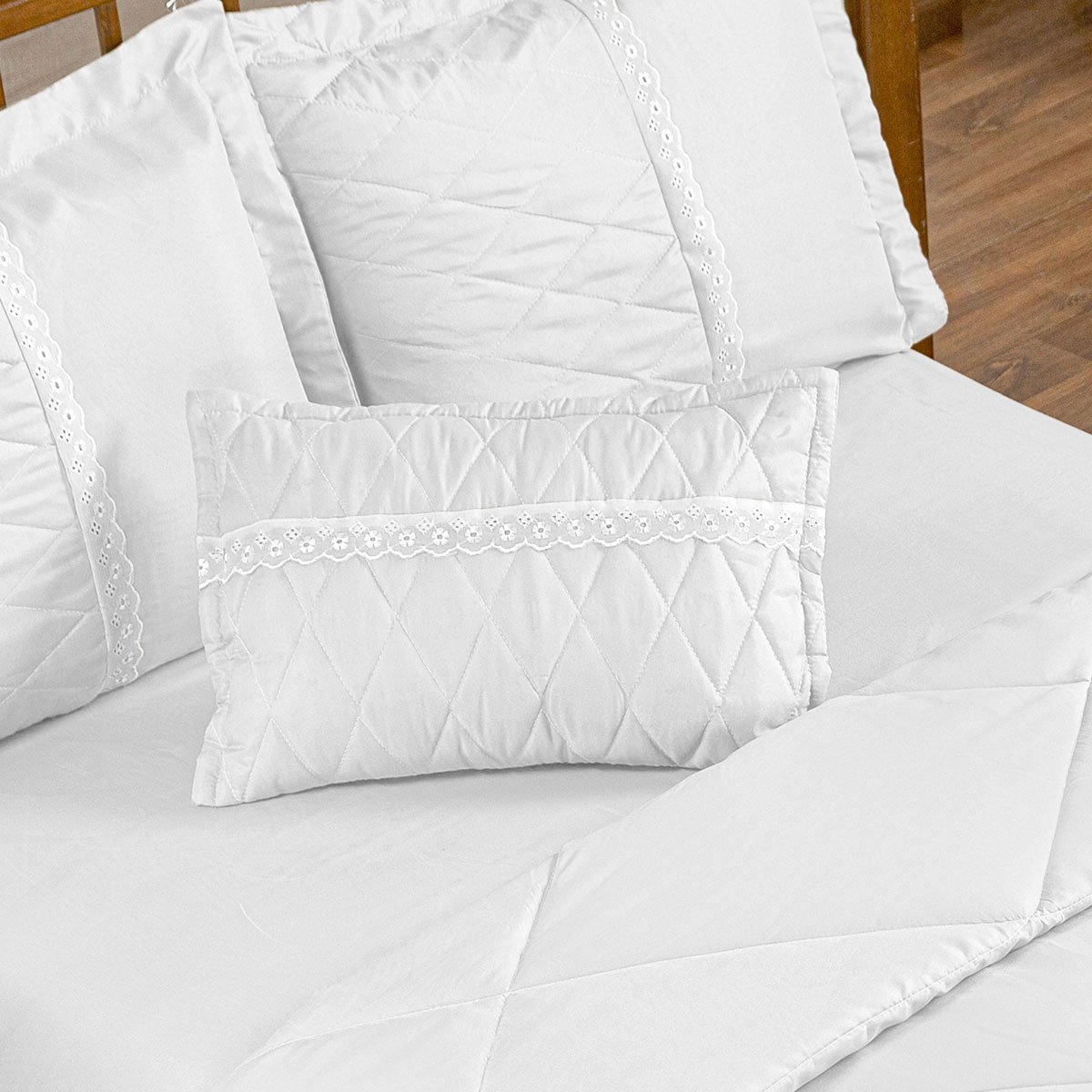 Kit Edredom Branco Queen Dupla Face 6 Peças com Almofada Decorativa ...