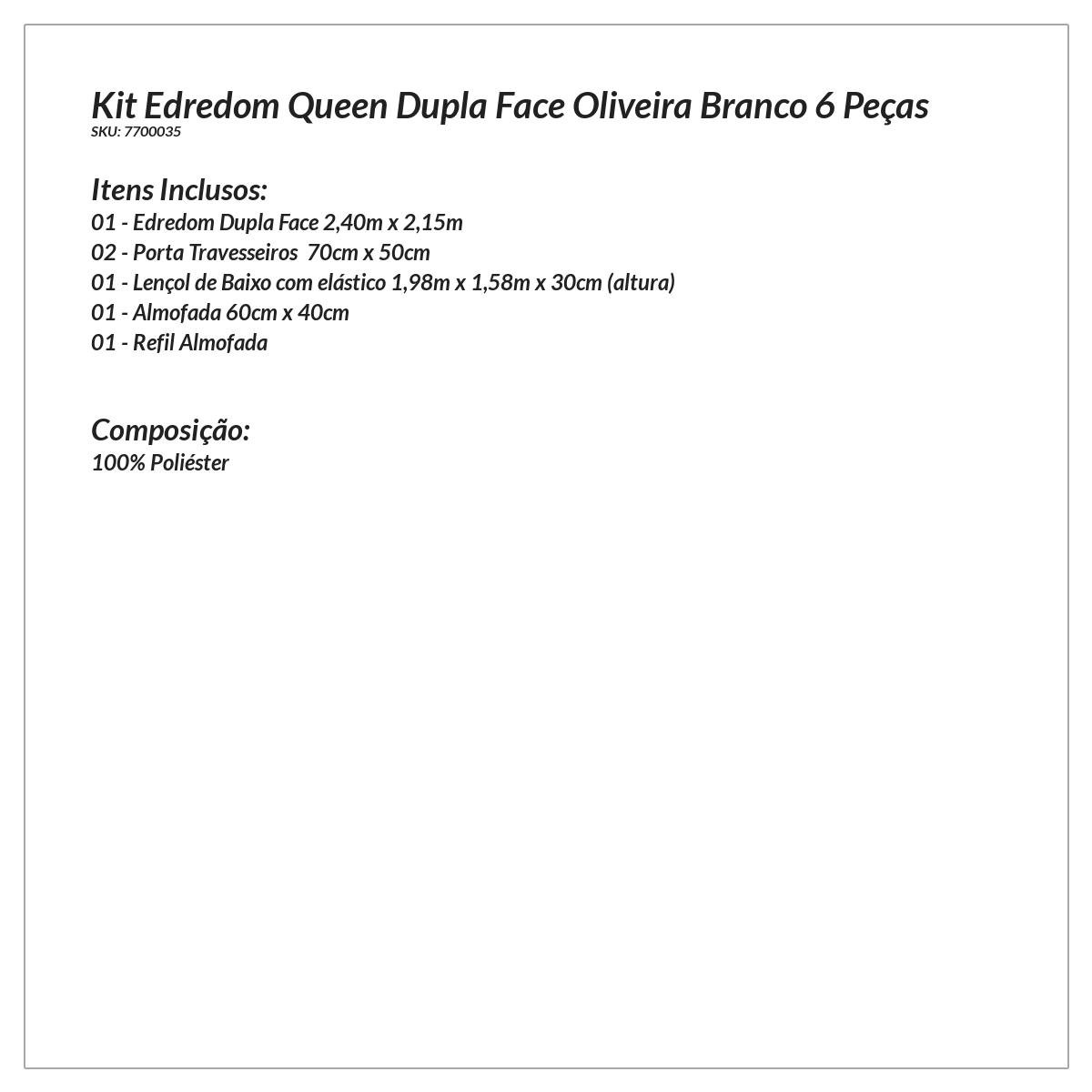 Kit Edredom Branco Queen Dupla Face 6 Peças com Almofada Decorativa ...