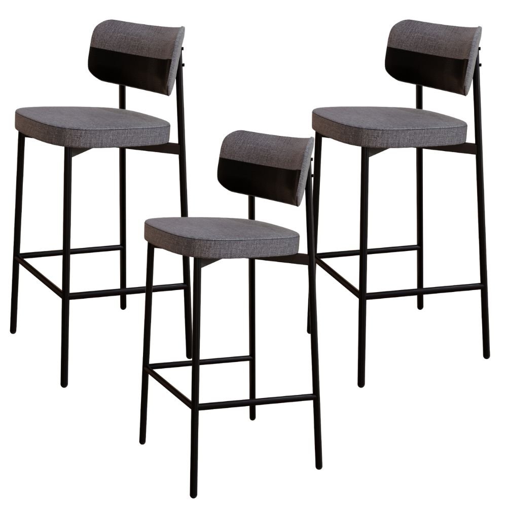 Kit 03 Banquetas Alta Bar Cozinha Sala de Jantar Aço Preto Kaira C01 ...