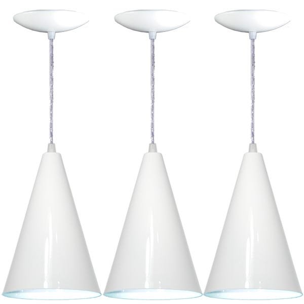 Kit 03 Lustres Pendente Cone em Alumínio - Cor Branco | MadeiraMadeira