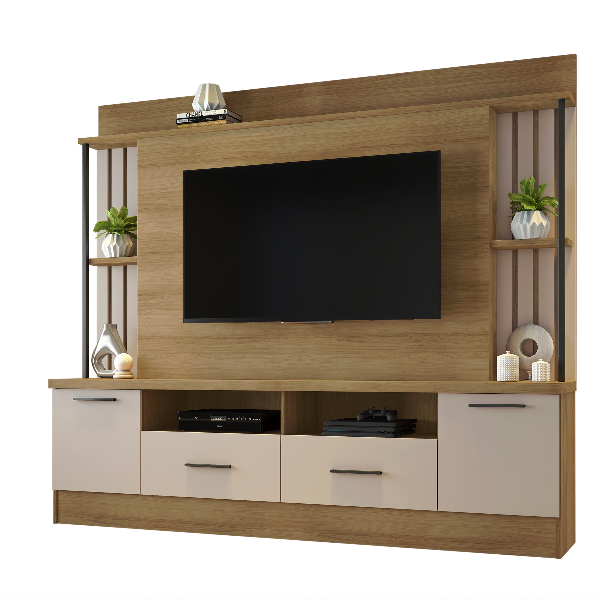 Estante Home para TV até 65 Polegadas 2 Portas 2 Gavetas Afeto JCM Movelaria Noronha/Off White ...