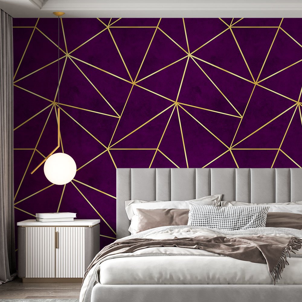 Papel De Parede Adesivo Zara Roxo Dark Com Dourado - 3,5m | MadeiraMadeira