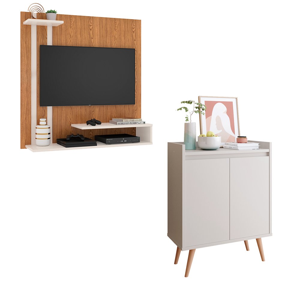 Conjunto Sala com Painel para TV 32 Polegadas Smart Plus - Nature com ...