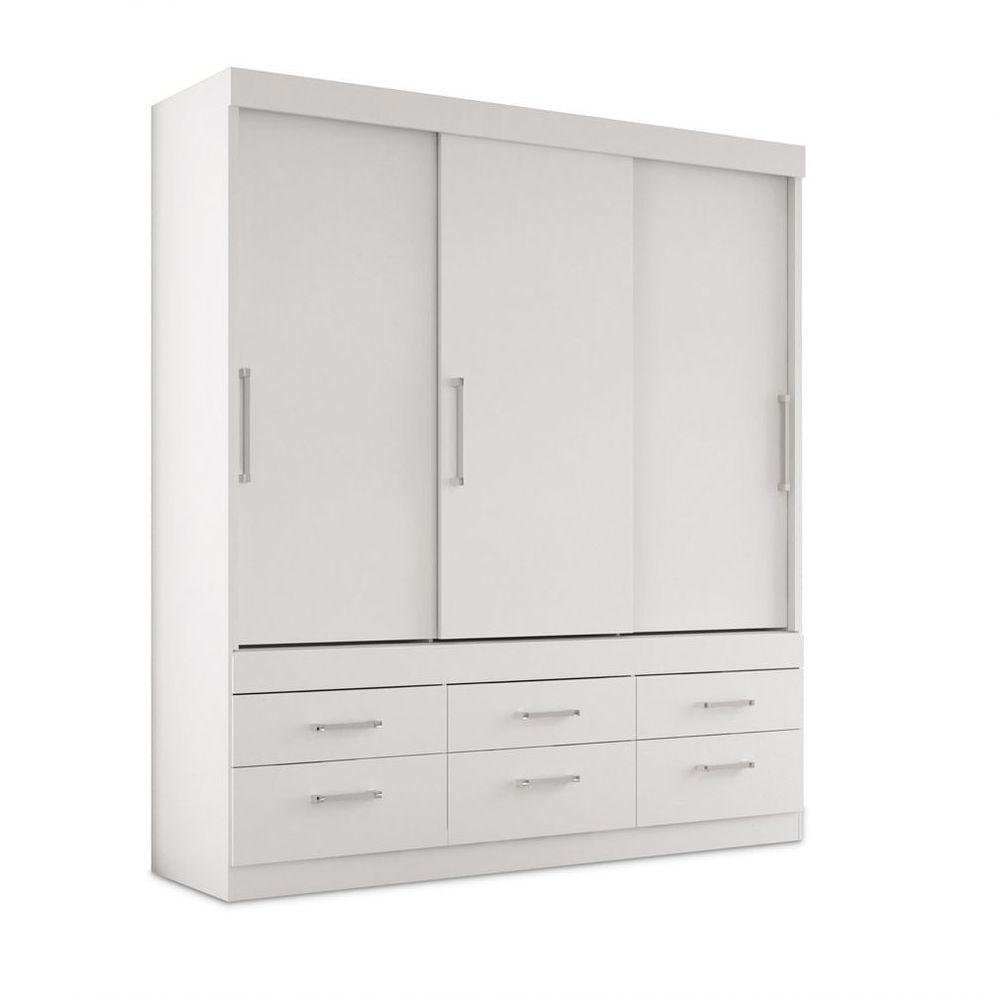Guarda-Roupas 3 Portas de Correr 6 Gavetas Branco | MadeiraMadeira