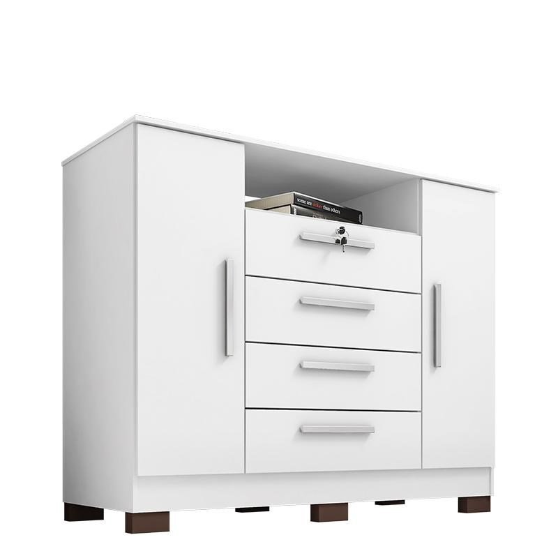 Cômoda Rack Madri com 2 Portas e 4 Gavetas Branco Brilho - PR Móveis ...