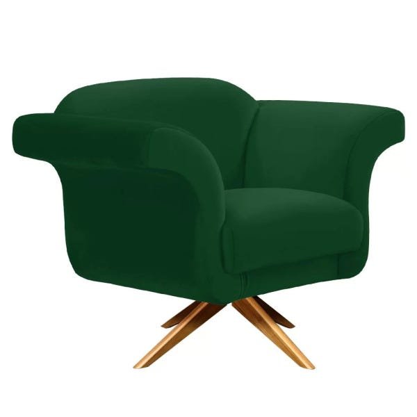 Poltrona Decorativa Troia Suede Verde com Base Giratória de Madeira - D ...