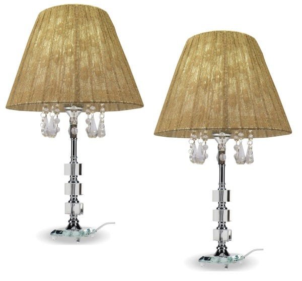 Kit de 2 Abajures Bege Grande Cristal 50cm 6I35 I50 | MadeiraMadeira