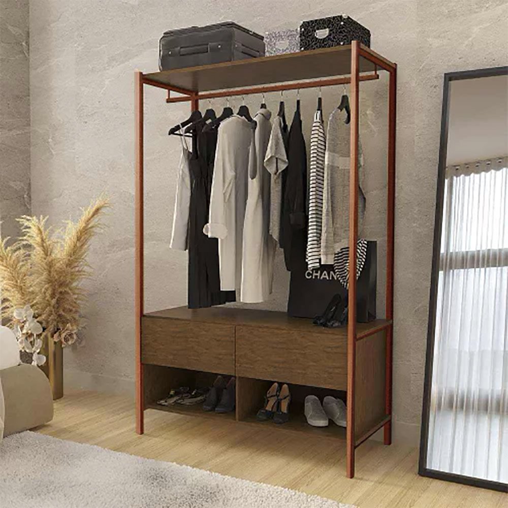 Roupeiro Industrial Aço Cobre e Amadeirado 2 Gavetas e Nichos ...