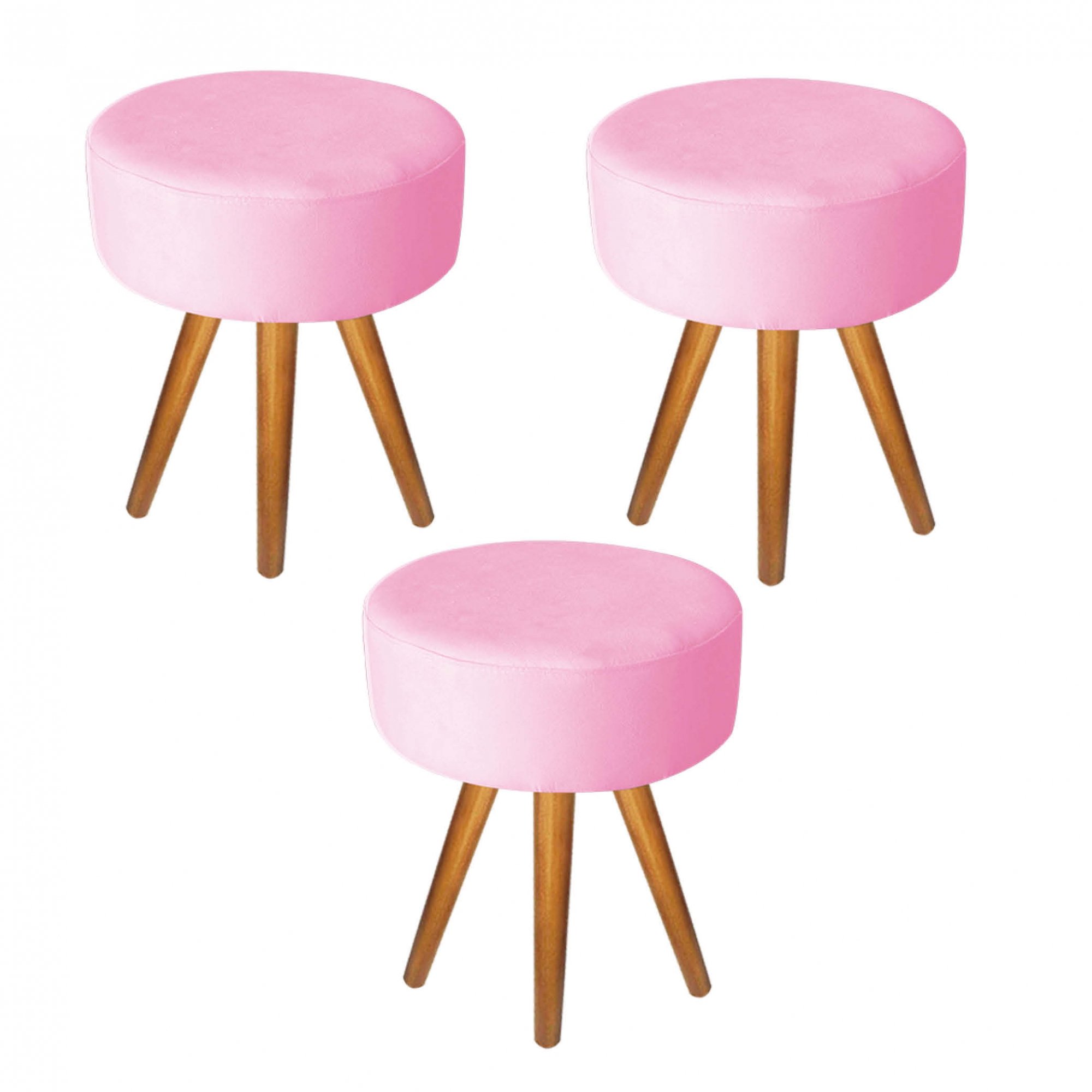 Kit 3 Puff Sofia Redondo Corino Rosa Bebê - Móveis Mafer | MadeiraMadeira