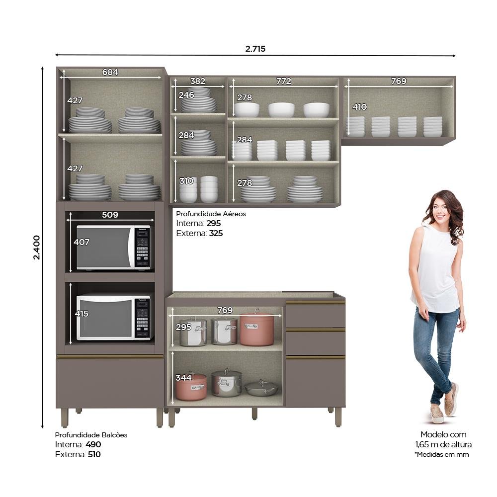 Cozinha Modulada Ketlin 8 Portas 4 Gavetas Henn - Capuccino ...