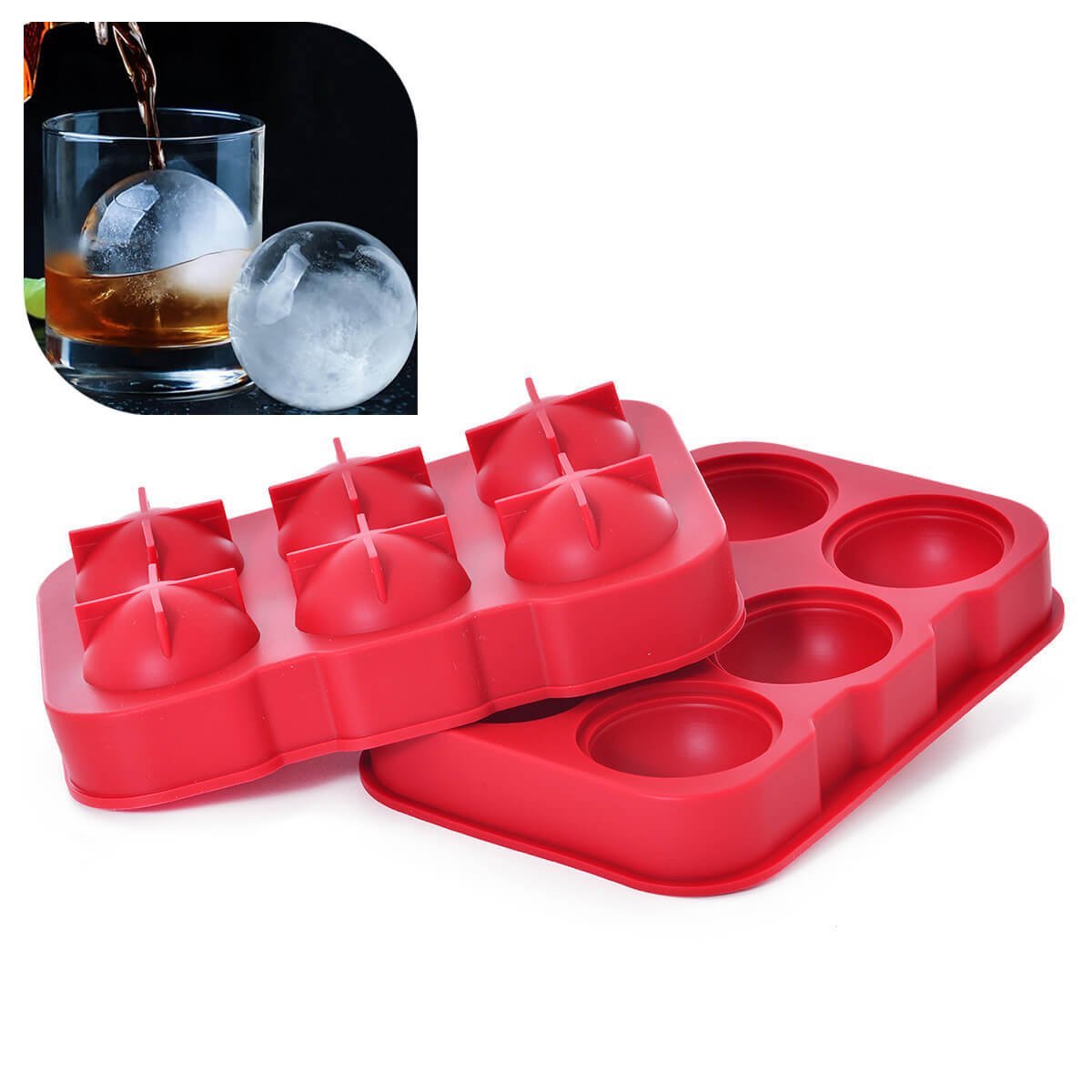 Forma de Gelo redondo Bola Silicone Vermelho 6 Gelos | MadeiraMadeira