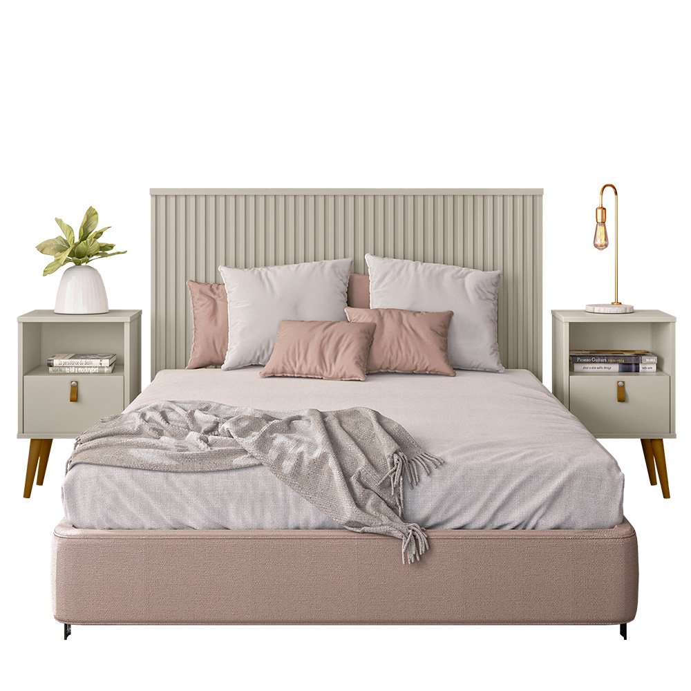 Cabeceira de Madeira Ripada Cama Box Casal 140 cm Angelina L05 Off White - Lyam Decor ...