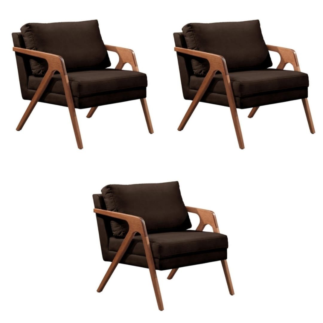 Kit 03 Poltrona Mona Decorativa Para Sala de Estar Recepção Suede ...