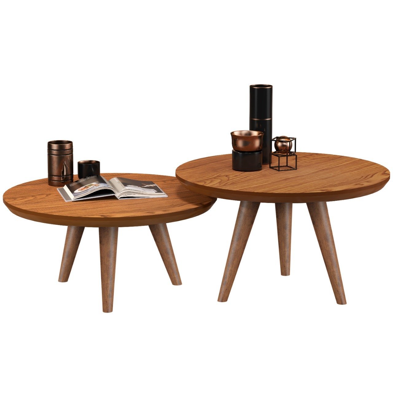 Conjunto De Mesas De Centro Redonda Pés Palito Luma - JM3:Freijó | MadeiraMadeira