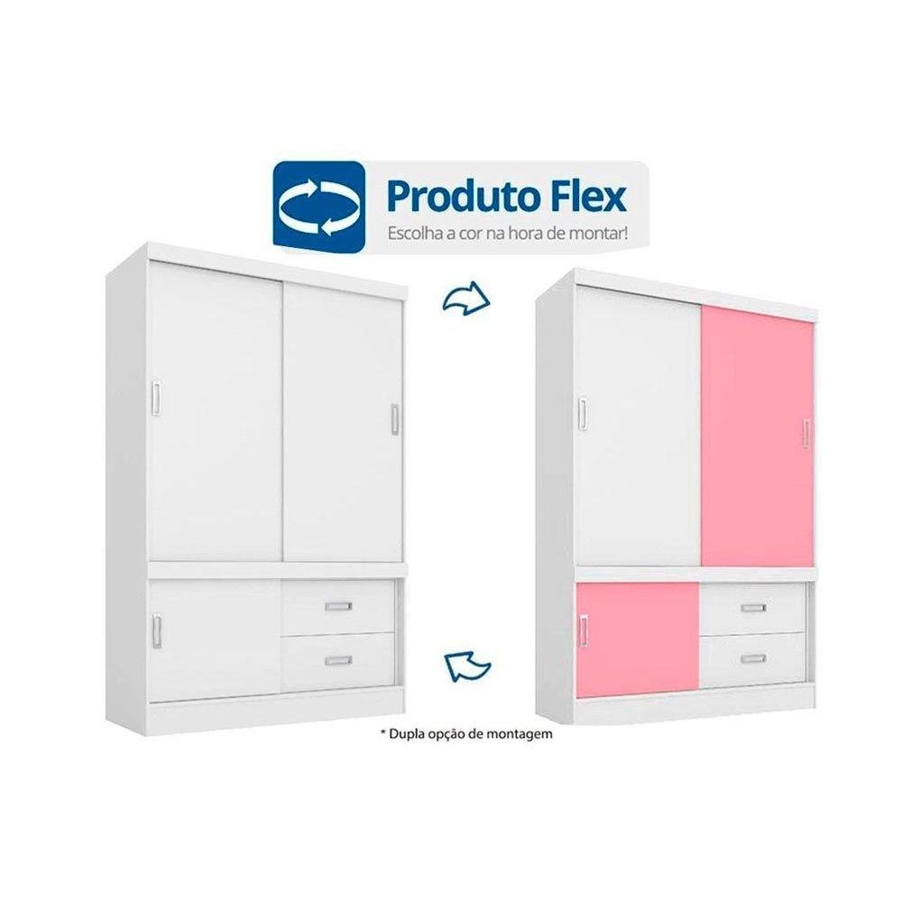 Guarda Roupa Solteiro 2 Portas e 3 Gavetas Estilo II Branco/Rosa ...