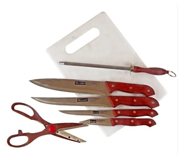 Kit Facas Para Churrasco Com Tábua 7 Peças | MadeiraMadeira