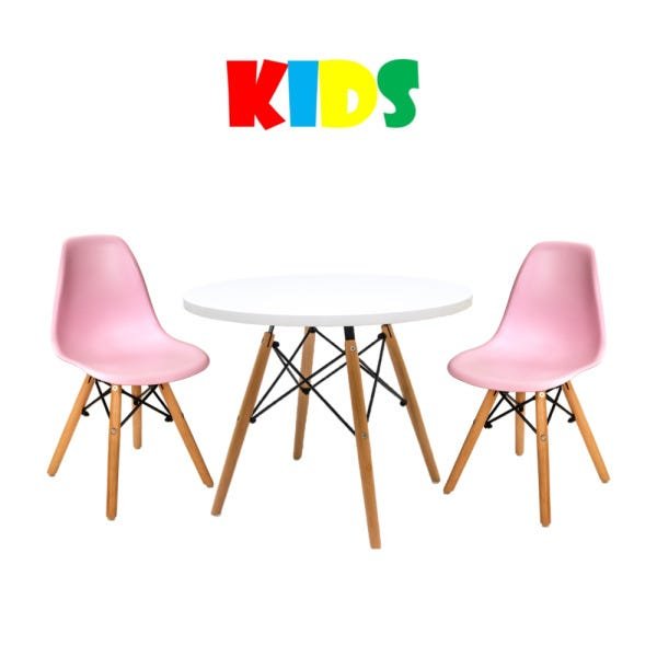 Conjunto Infantil Eames Kids - Mesa e 2 Cadeiras Rosa | MadeiraMadeira