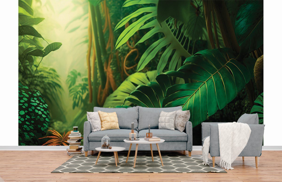Papel de Parede 3D Painel 4M Folha Floresta Tropical Vivo Jadim ...