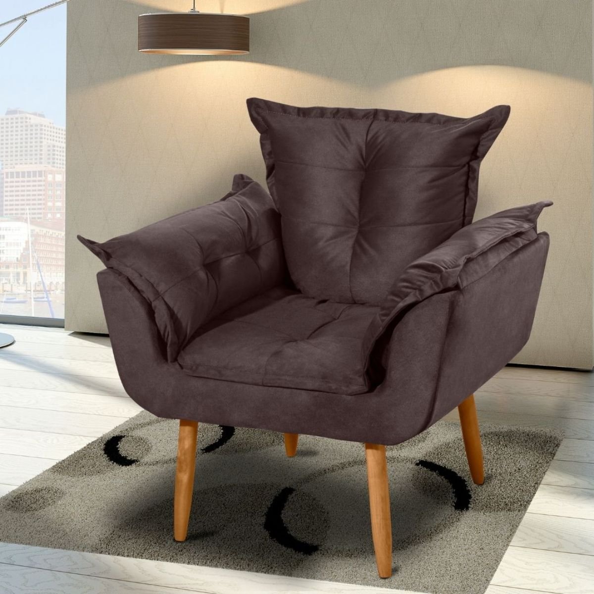 Poltrona Decorativa para Sala de Estar Opala Suede Marrom | MadeiraMadeira