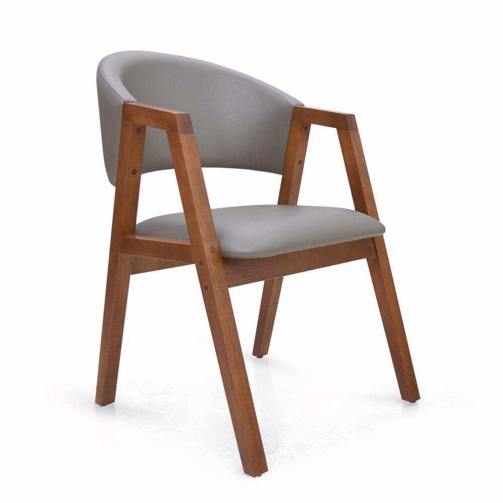 Cadeira de Madeira Maciça Estofada Malai Canela Tecido Facto Cinza ...
