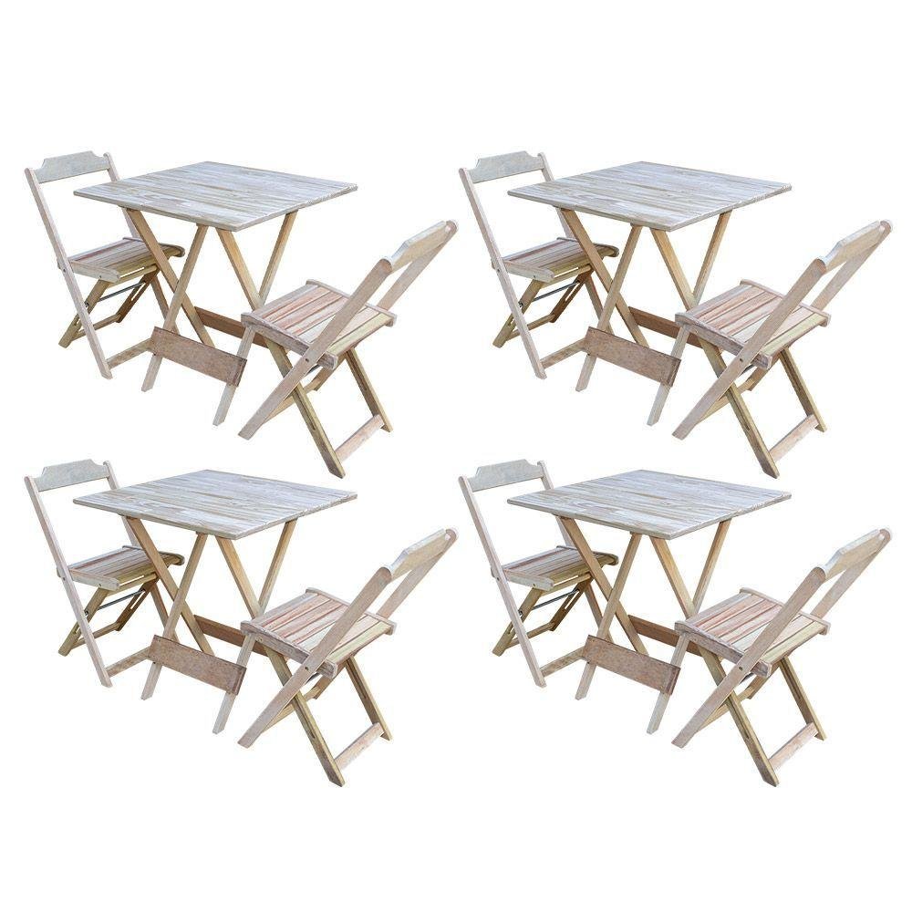 Kit 4 Jogos de Mesa Dobravel com 2 Cadeiras de Madeira 70x70 Ideal para Bar e Restaurante - sem ...