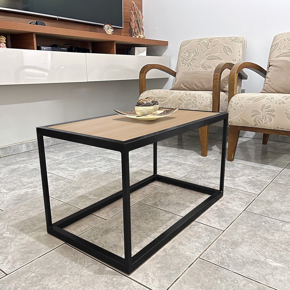 Mesa De Centro Goldin Retangular Para Sala Decoração Preto/Jade ...
