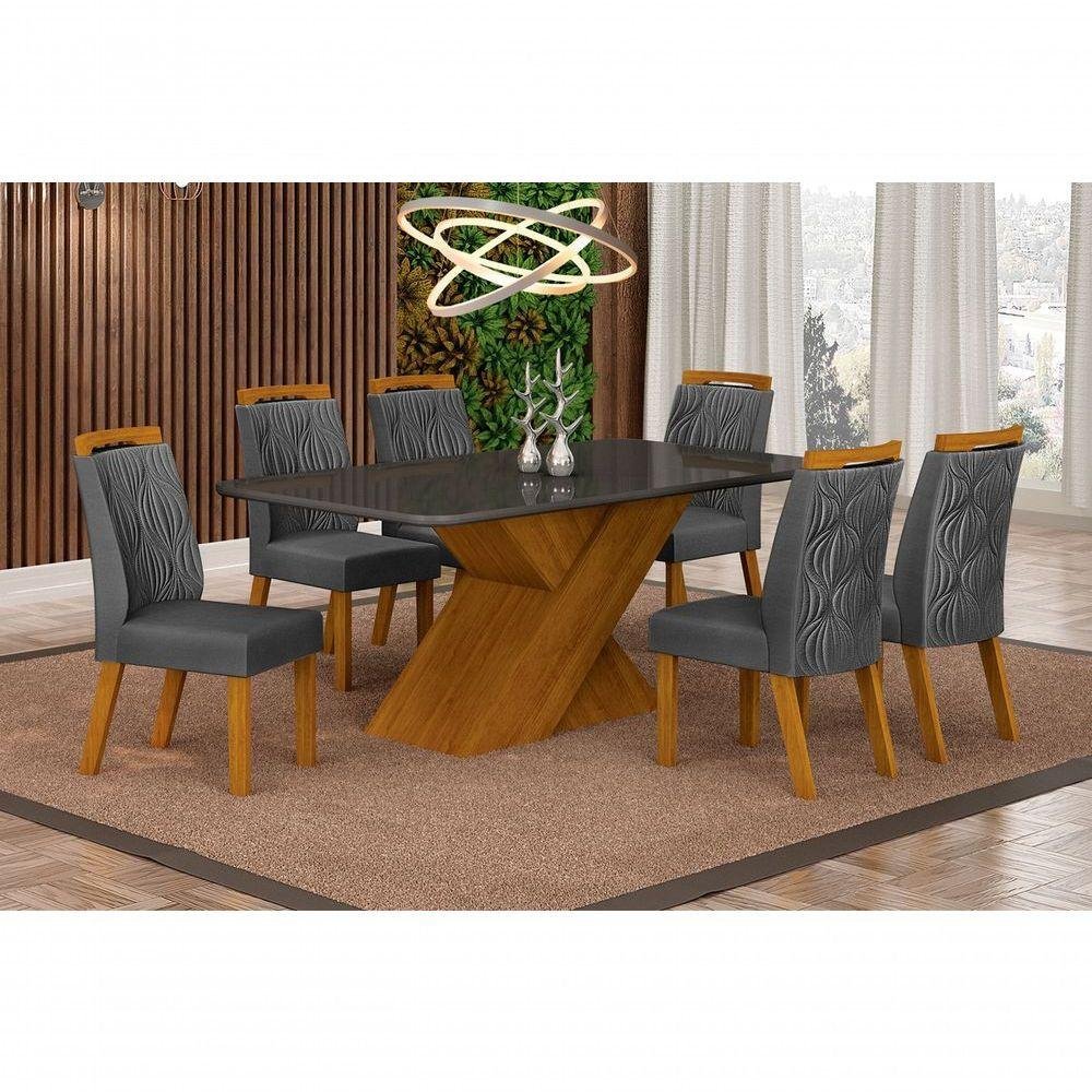 Conj Jantar Mesa Freijo/chumbo 1,80m 6 Cadeiras Chumbo | MadeiraMadeira