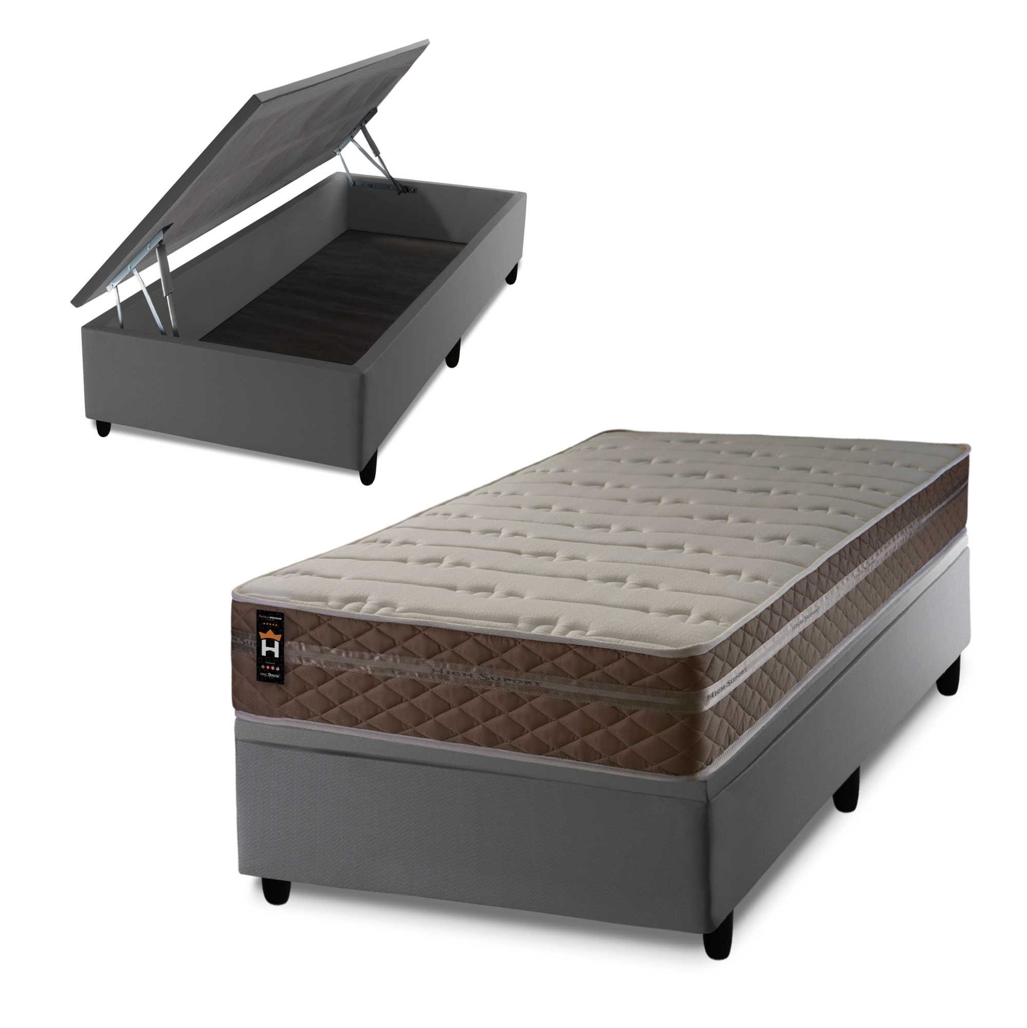 Conjunto Box Baú Solteirão Georgia Cinza 96x203x67 c/ Molas Ensacadas ...