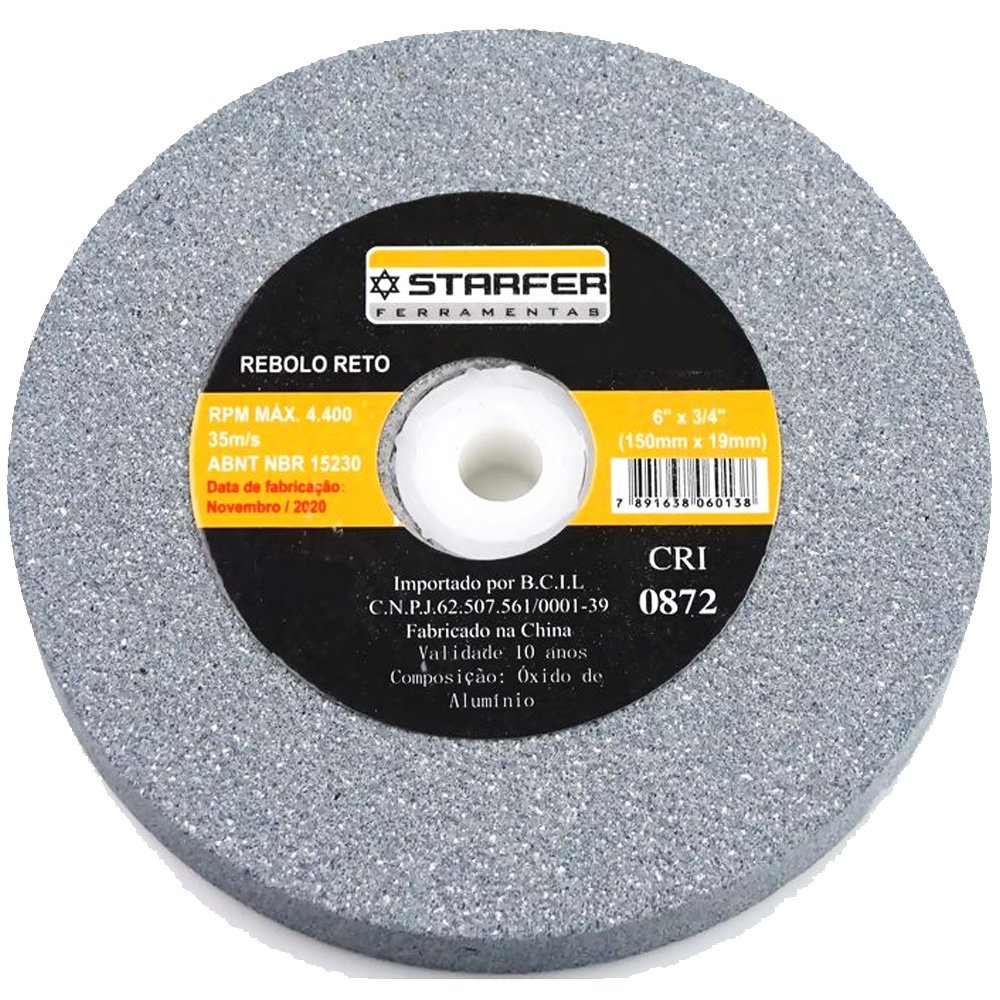 Rebolo Reto Afiar 6 x 3/4 Polegadas Grão 60 - Starfer | MadeiraMadeira