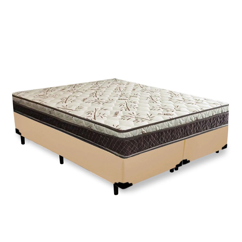 Cama Box Casal Bipartido Blindado Sintético + Colchão Casal Espuma ...