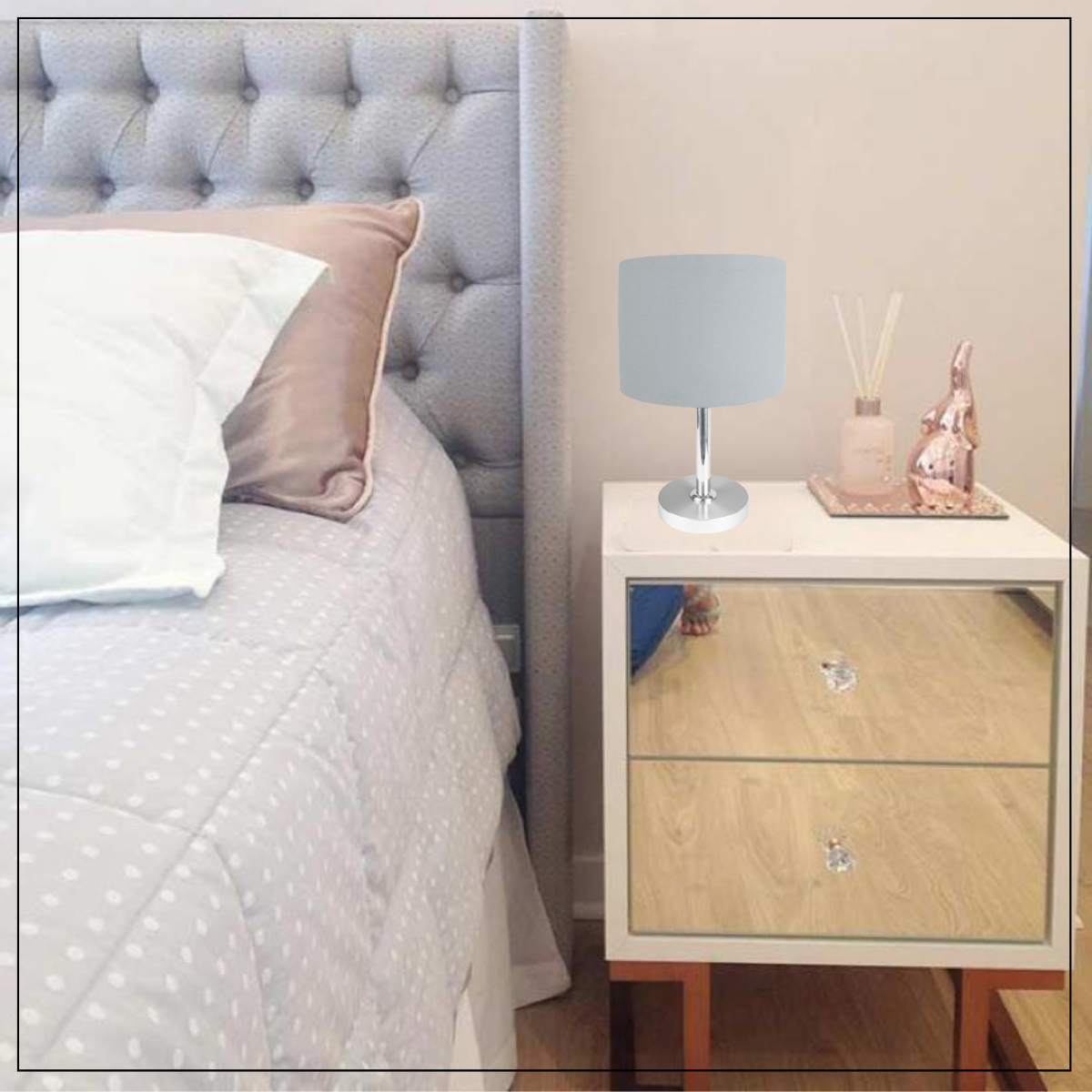 Abajur Quarto Pé Escovado Cúpula Cinza Marina Decorações | MadeiraMadeira