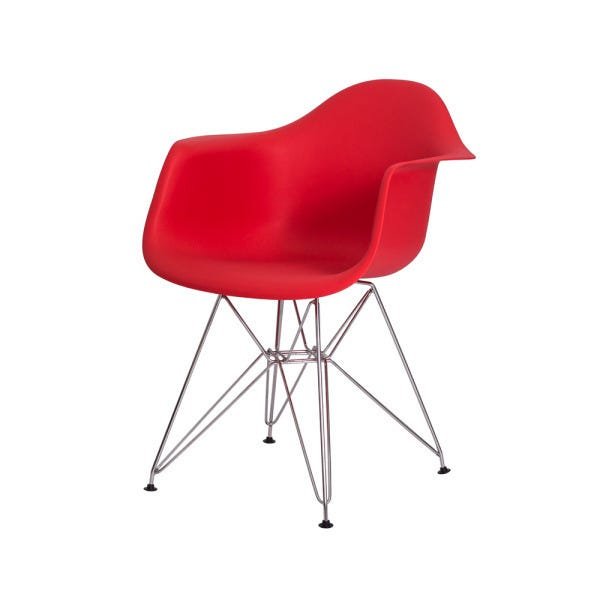 Cadeira Eiffel Eames com Braço Base Cromada Vermelha | MadeiraMadeira