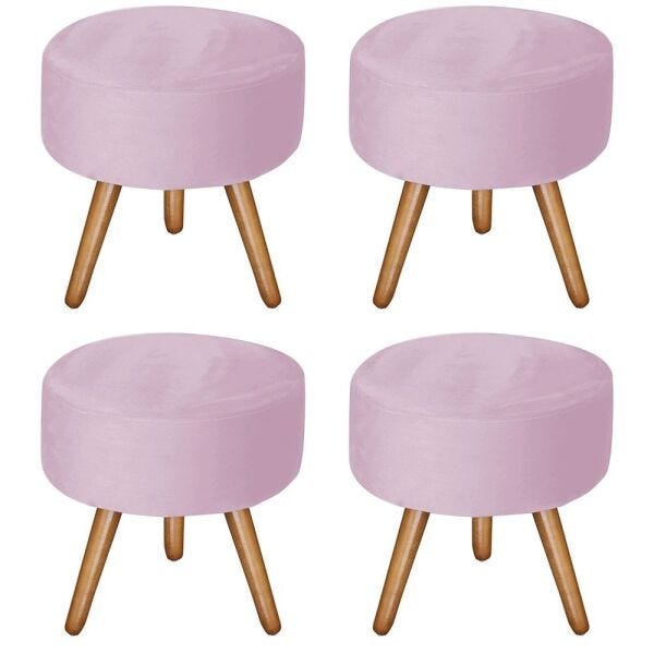 Kit 4 Puffs Redondo Bali Decorativo Suede Rosa Bebê | MadeiraMadeira