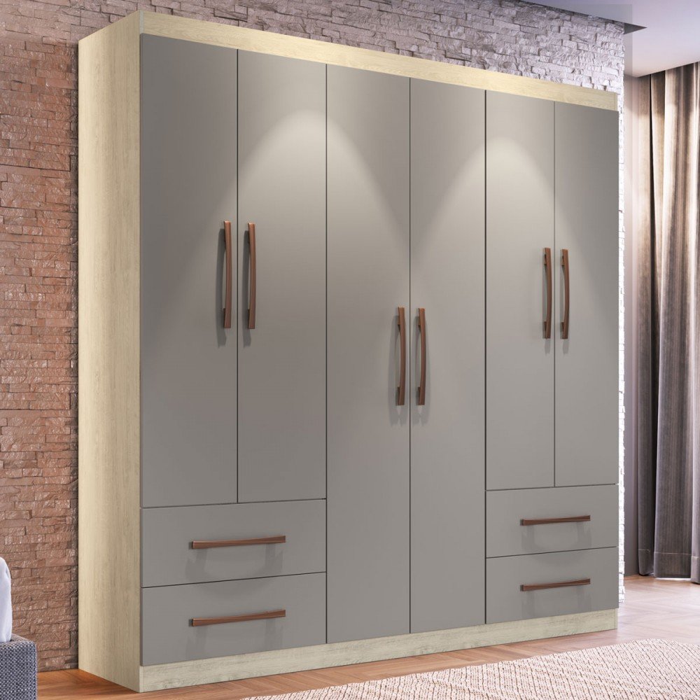 Guarda-Roupa Casal Dublin 6 Portas 4 Gavetas Crema Fumê - Doripel ...