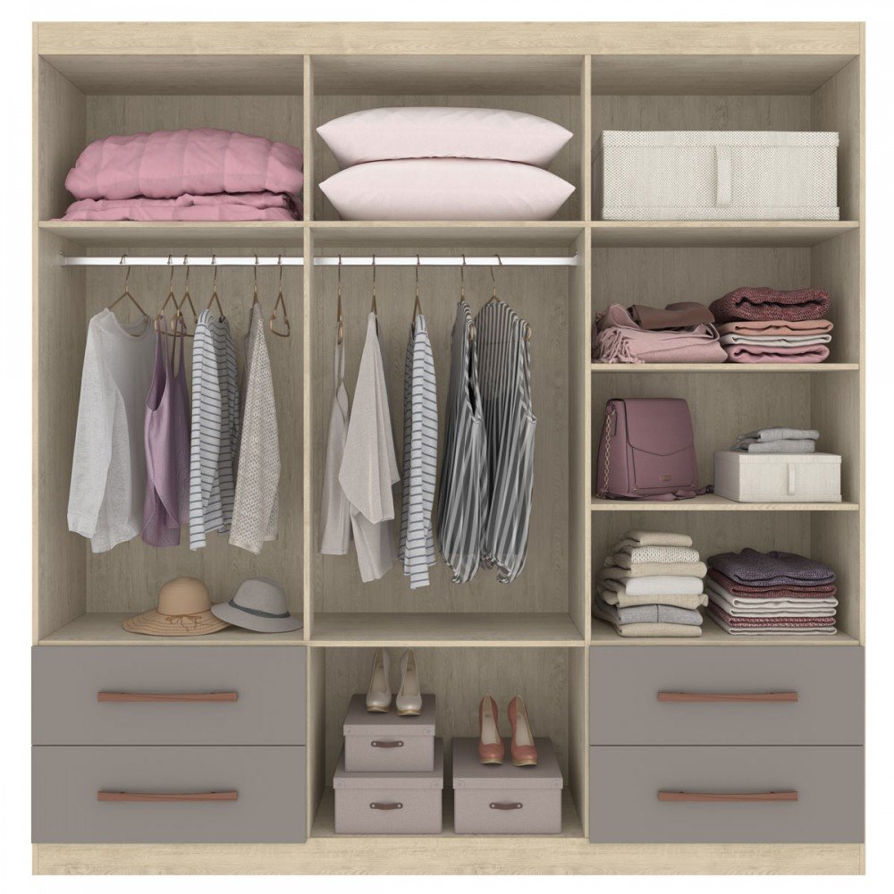 Guarda-Roupa Casal Dublin 6 Portas 4 Gavetas Crema Fumê - Doripel ...