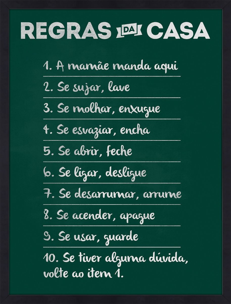 Quadro Regras da Casa com Moldura 1210 Preta - 27x35cm | MadeiraMadeira