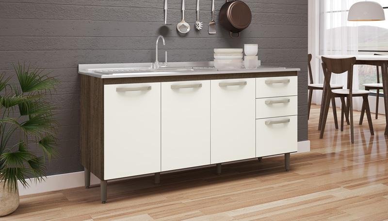 Balcão Para Pia 158 3 Portas e 3 Gavetas Amendoa Rústico/Off White ...