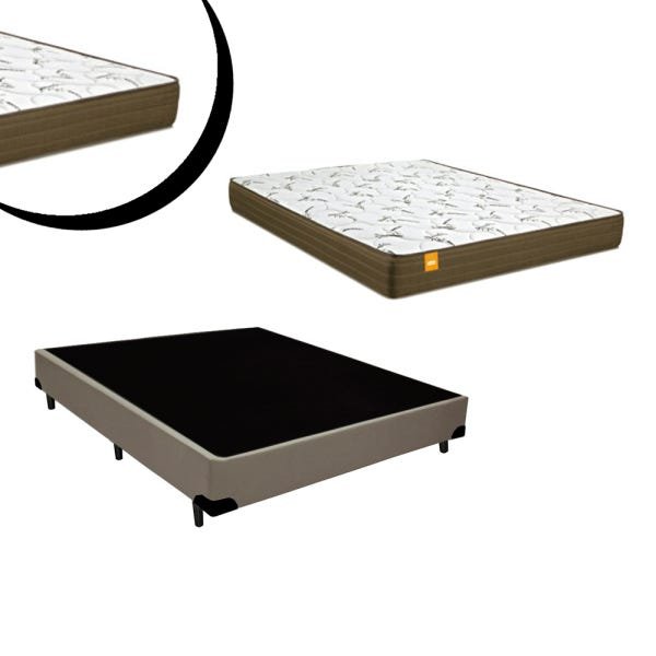 Cama Box Casal Co. Sintético Bege + Colchão Ultralastic Espuma Softgel ...