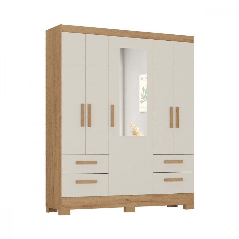 Guarda Roupa de Casal Vitoria 5 Portas 4 Gavetas Canelato Off White ...