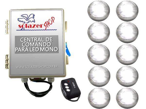 Kit 10 Powerled Inox Monocromático 9w + Central - Azul | MadeiraMadeira