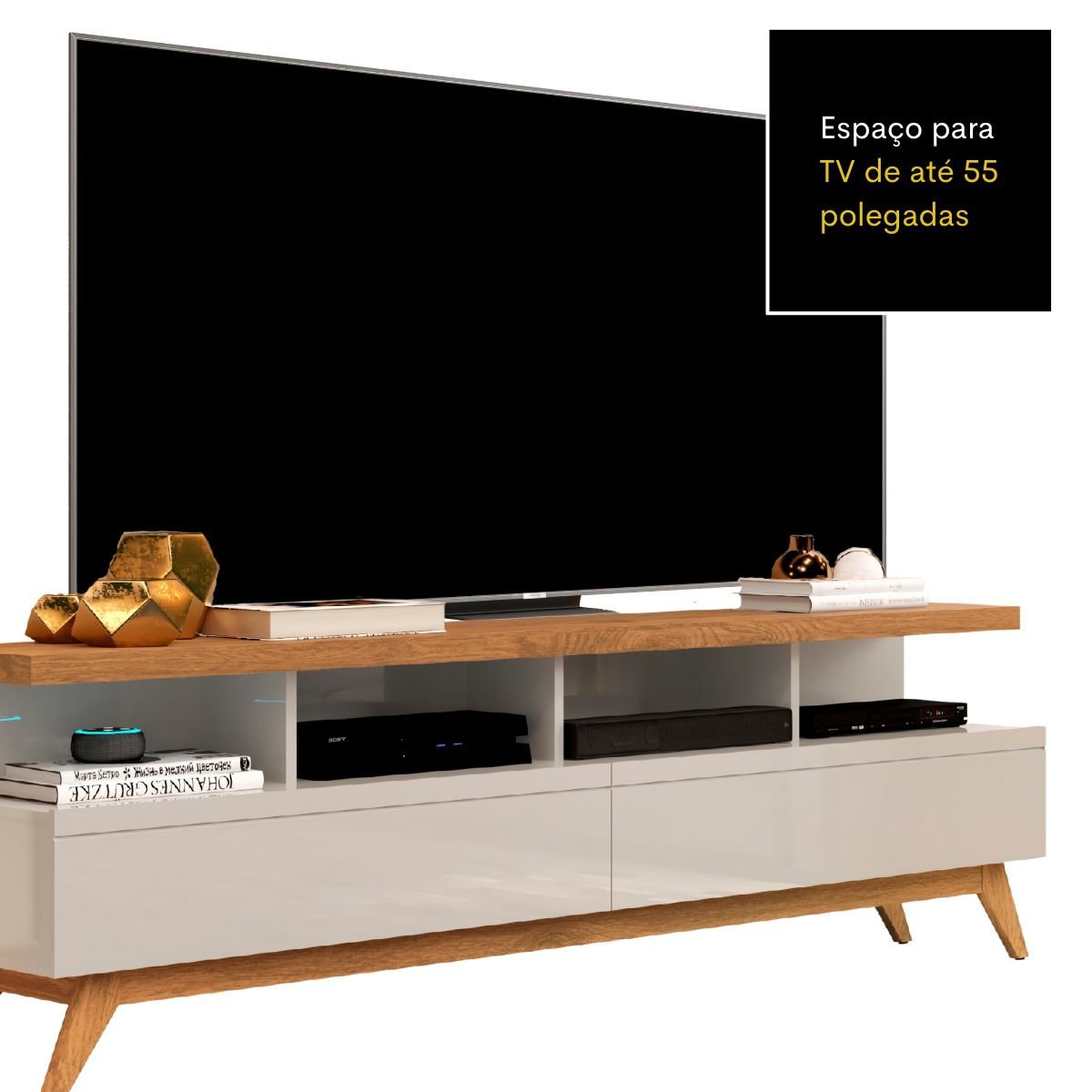 Rack para Sala Televisão até 55 Polegadas - Mod.2014:Off White/Nature ...