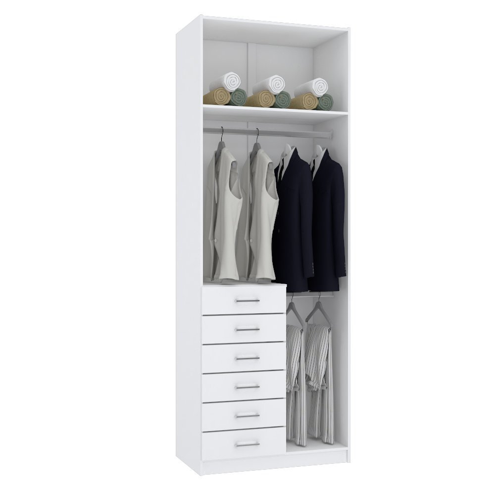 MÓDULO CLOSET COM 6 GAVETAS, CABIDEIROS E MALEIRO (A250XL90XP50) M395.B ...
