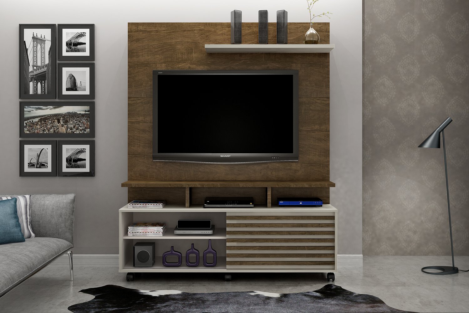Home Theater Star Valdemoveis Ipê/Off White | MadeiraMadeira