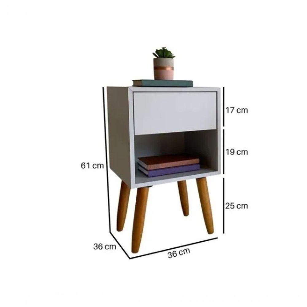 Mesa De Cabeceira Retro Pés Palito Classic -Off White | MadeiraMadeira