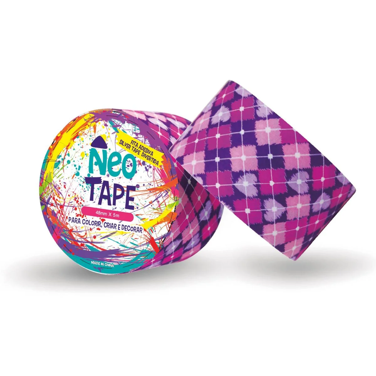 Fita Adesiva Decorada Neo Tape Xadrez Rosa 48Mmx5M | MadeiraMadeira