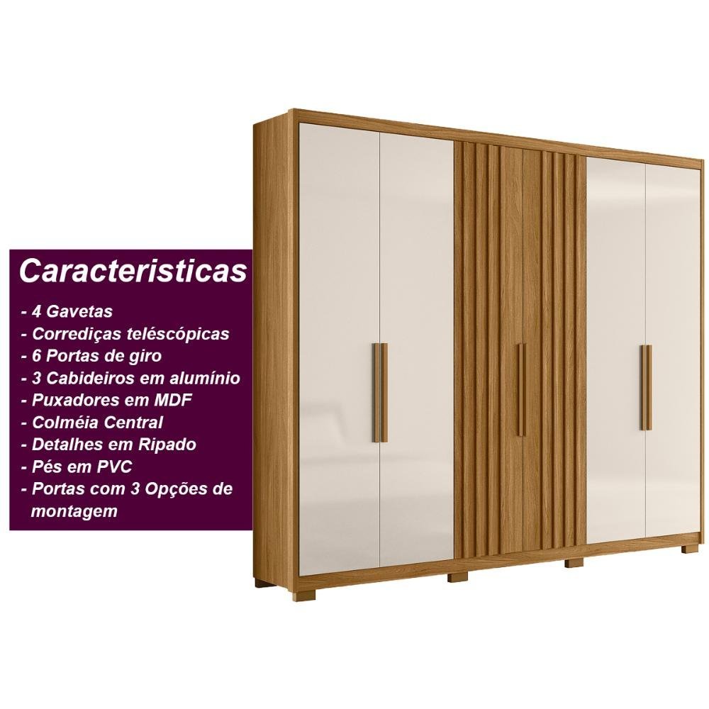 Guarda Roupa Casal 6 Portas 4 Gavetas Freijó / Off White Araguaia ...