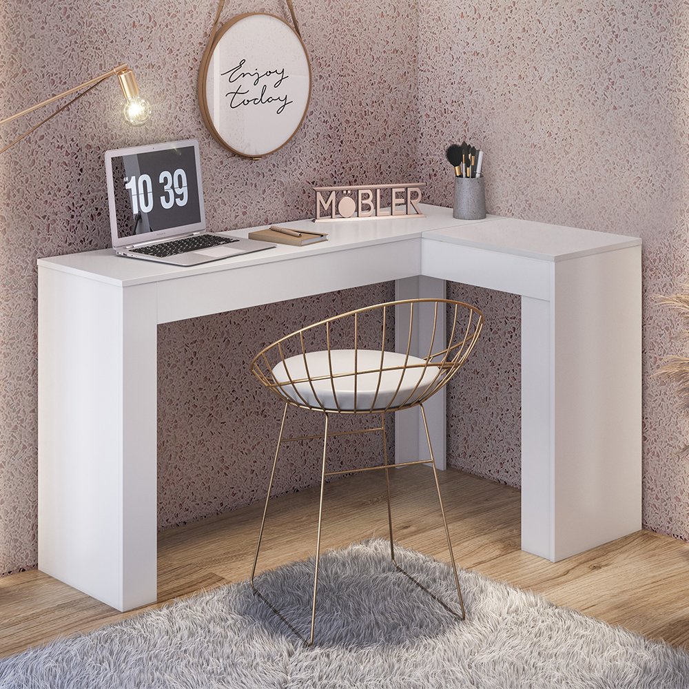 Escrivaninha Camarin de Canto Plus Jade com Espelho/ Nichos Branco ...