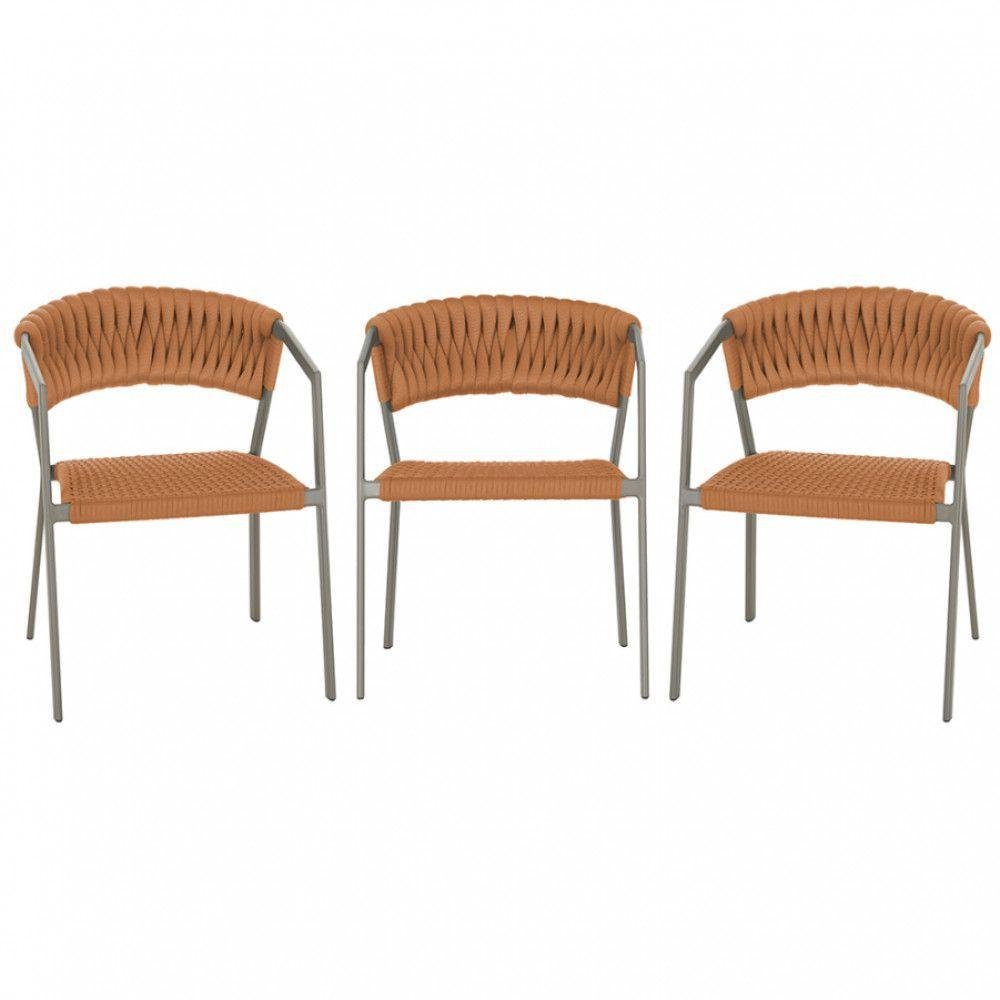 3 Cadeiras Tricô Náutico e Alumínio Uv para Varanda Cozinha Terra Cota | MadeiraMadeira