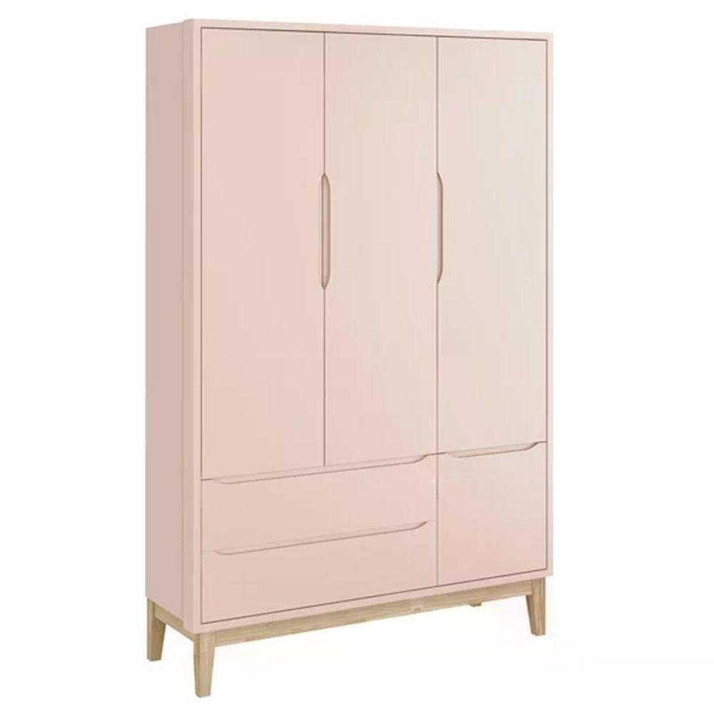 Guarda Roupa Infantil Classic 3 Portas Rosa Fosco com Pés Madeira ...
