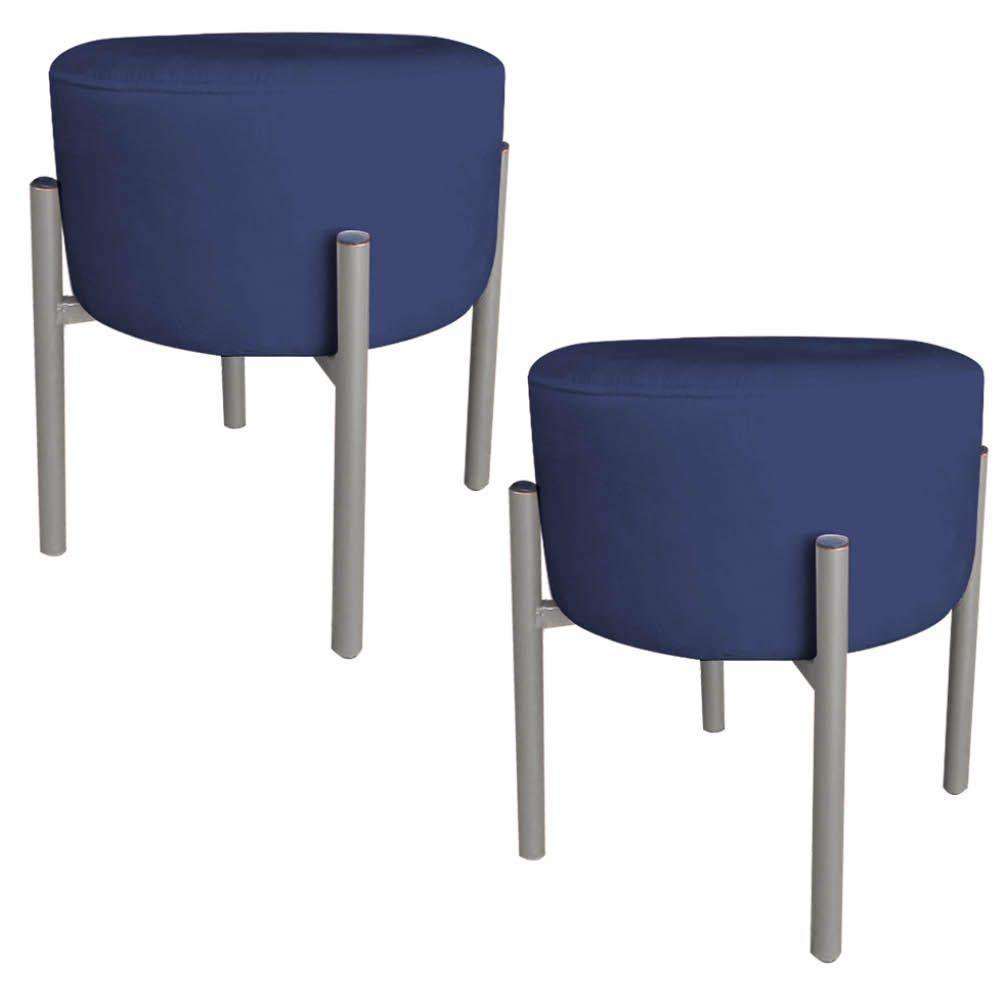 Kit 2 Puf Decorativo Rendondo Lily Suede Azul Marinho | MadeiraMadeira